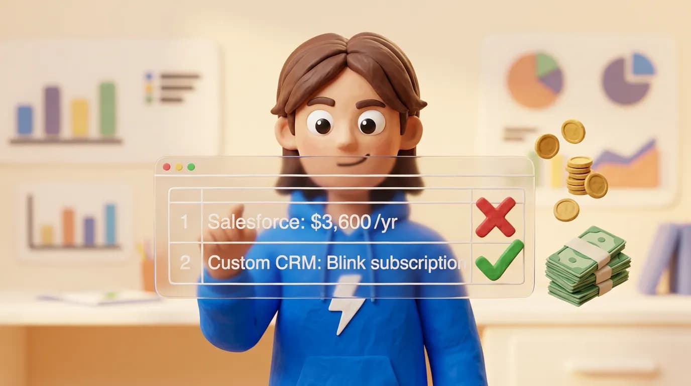 Build vs buy CRM cost comparison: Salesforce $3,600/year vs custom-built CRM at a fraction of the cost