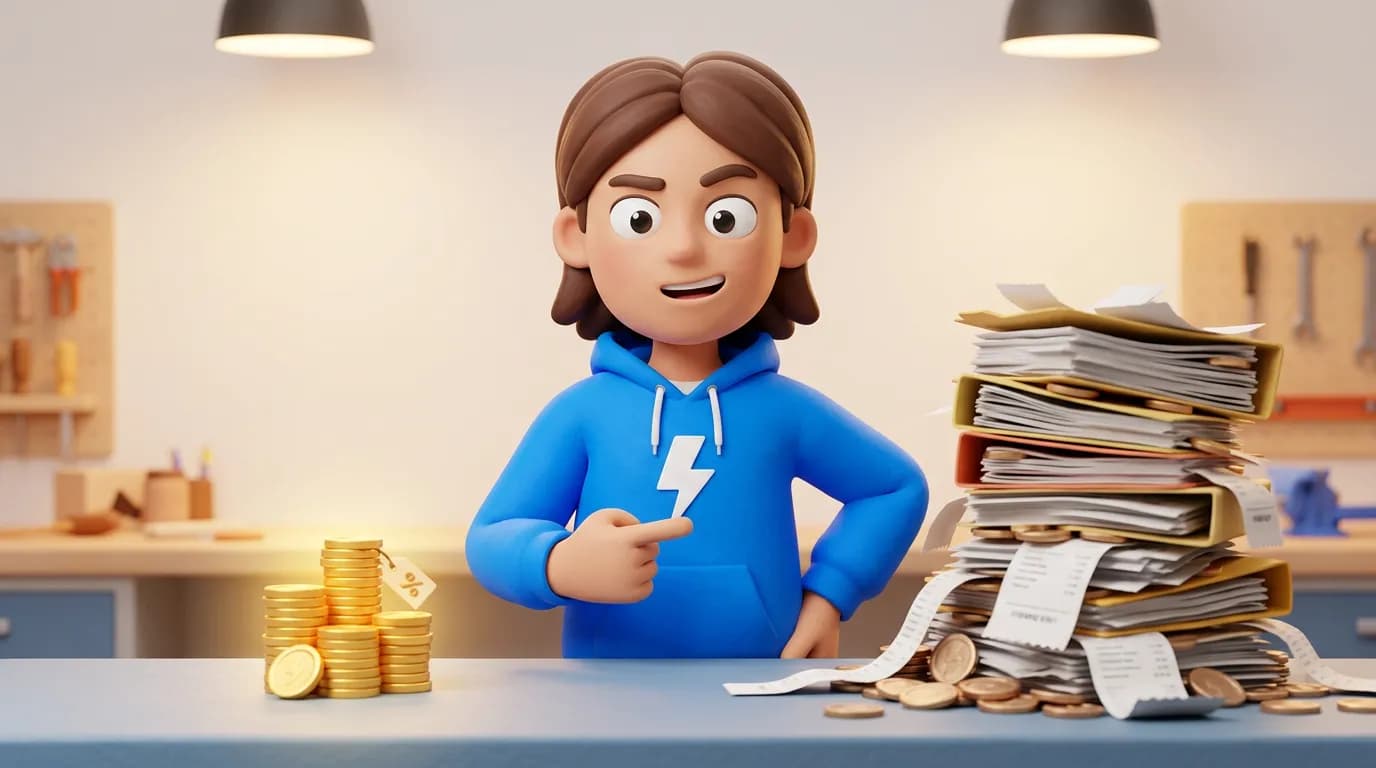 ROI comparison: custom CRM vs Salesforce for a 10-person team — small custom coin stack vs crumbling Salesforce budget pile