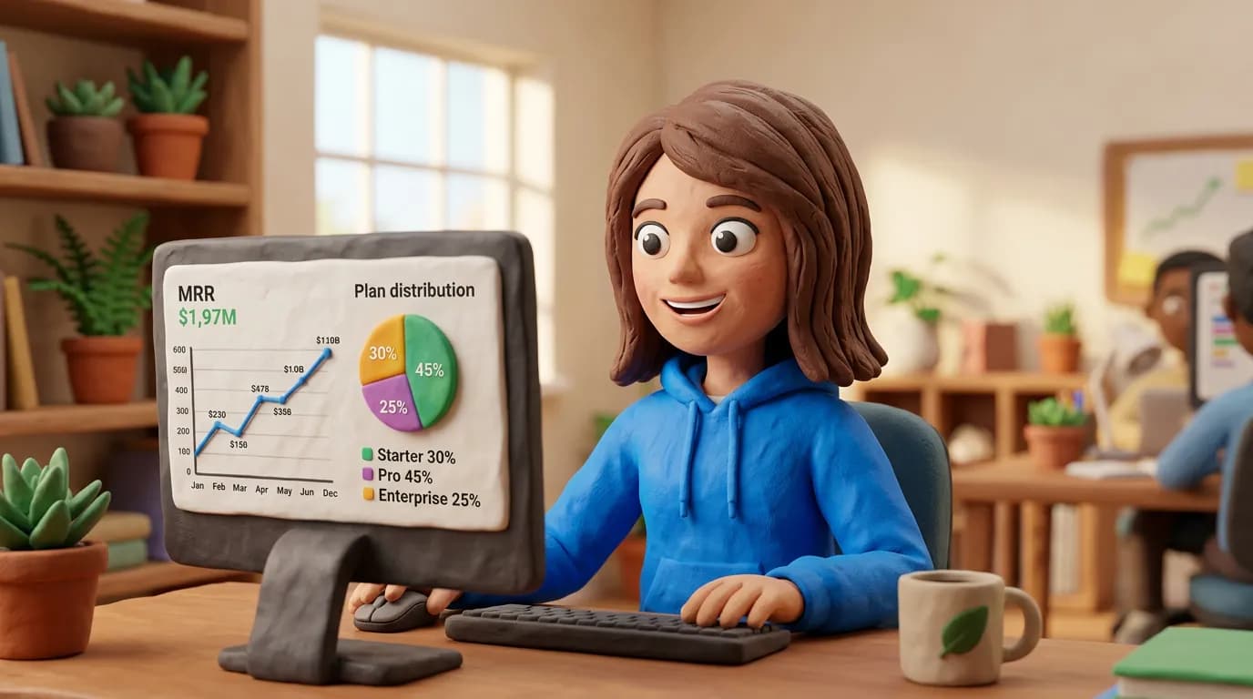 Your subscription app live: MRR dashboard showing plan distribution and growth