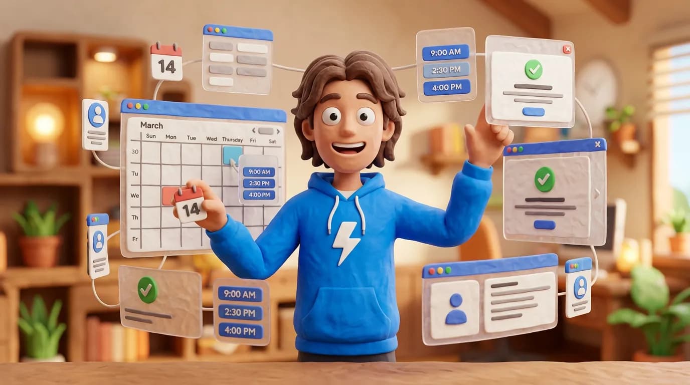 The core UI components of a scheduling app — slots, calendar, and confirmations