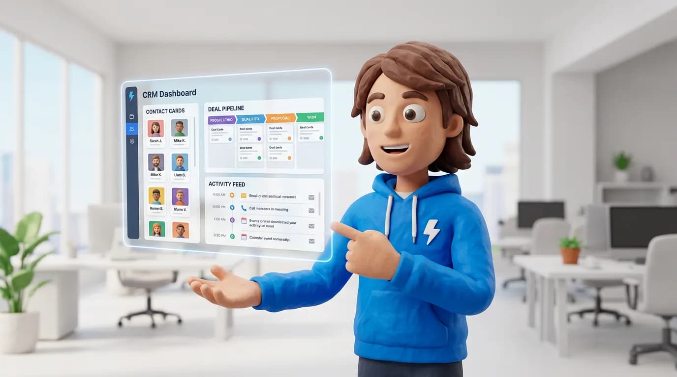 The core of a custom CRM: contacts, pipeline stages, and activity tracking — all generated automatically by Blink