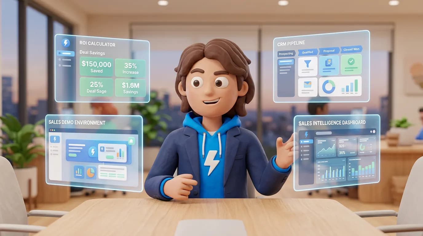 The four tools sales teams build most often with AI: ROI calculators, demo environments, custom CRMs, and sales intelligence dashboards
