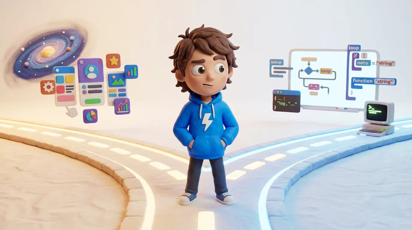 The two AI coding paths for beginners — vibe coding to ship apps vs learning to code with AI assistance