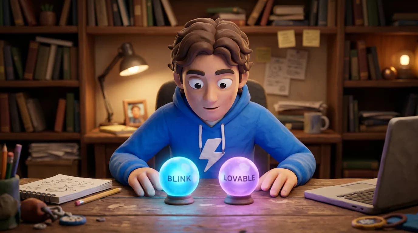 Blink vs Lovable side-by-side comparison — two different approaches to AI app building