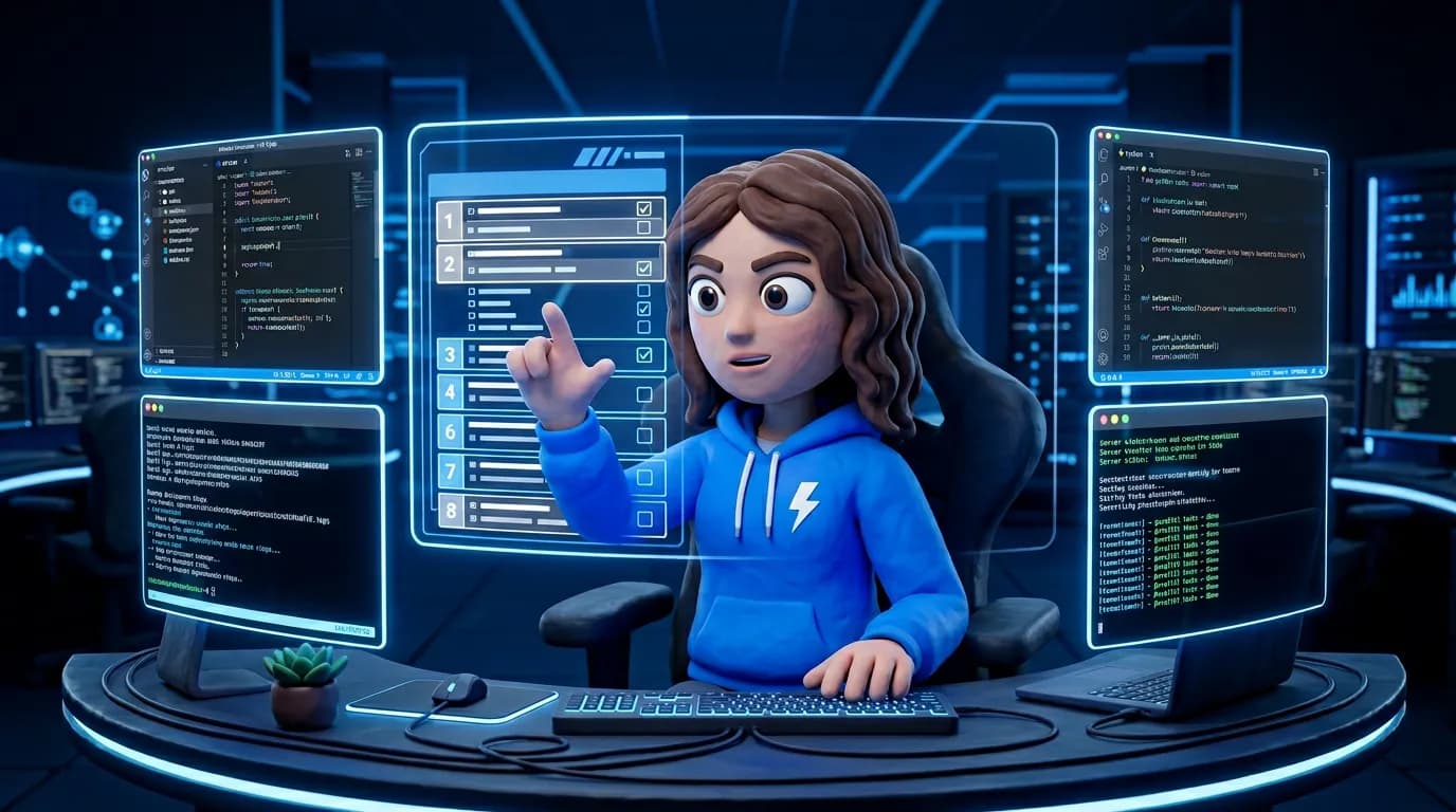 Claude Code plan mode shows the agent's full execution plan across holographic panels before approving