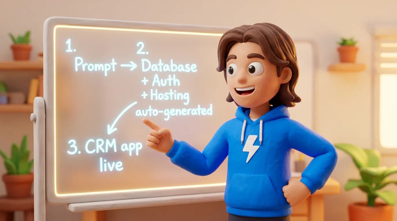 How Blink works: describe your CRM, get the full stack — database, auth, and hosting generated automatically with no config required