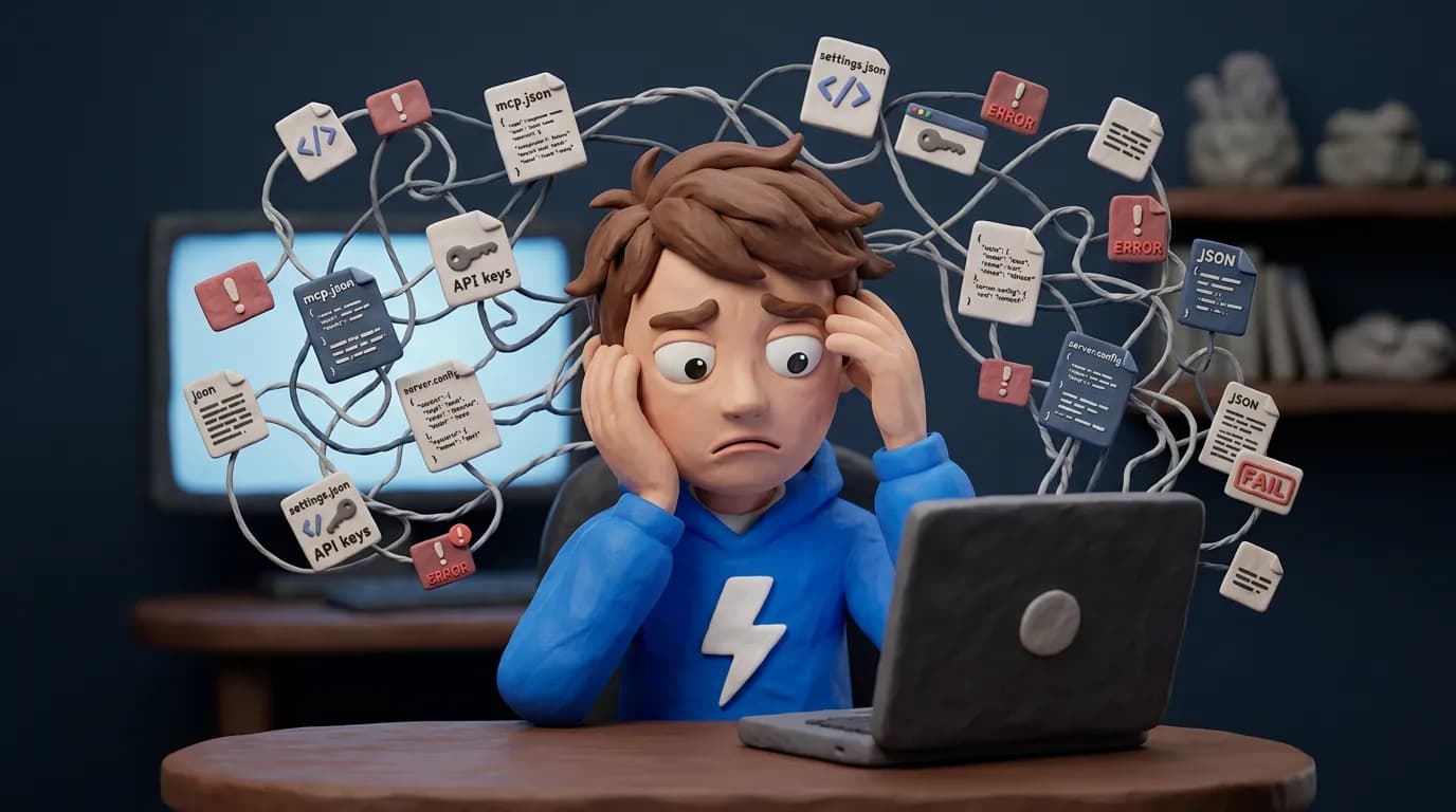 Developer overwhelmed by manual JSON config files — the friction of setting up MCP by hand