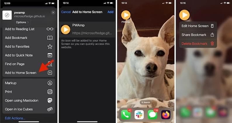 Installing a Progressive Web App to an iPhone home screen from Safari — works for 80% of mobile app use cases