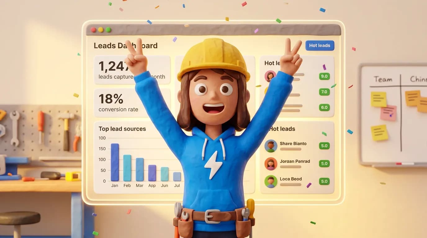 Lead generation dashboard — total leads, conversion rate, source breakdown, and qualified leads list