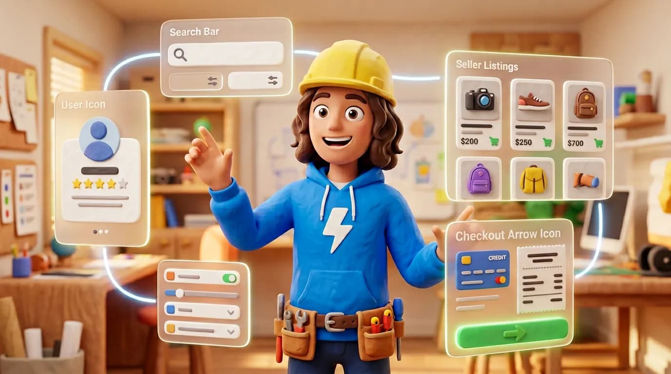 Building a two-sided marketplace app with AI — listings, profiles, payments, and search assembling from a single prompt