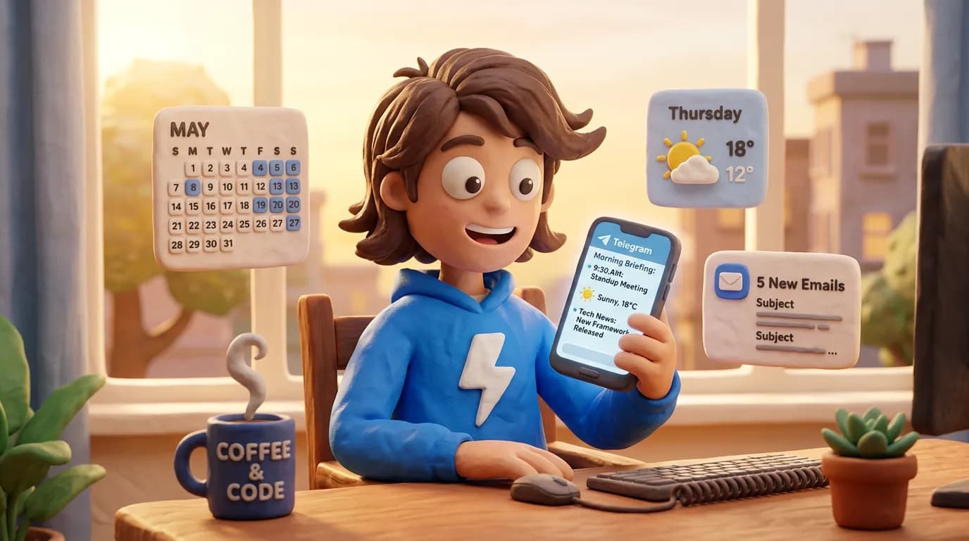 A morning briefing agent sends your daily digest before you're out of bed — calendar, email triage, weather, and priorities delivered automatically