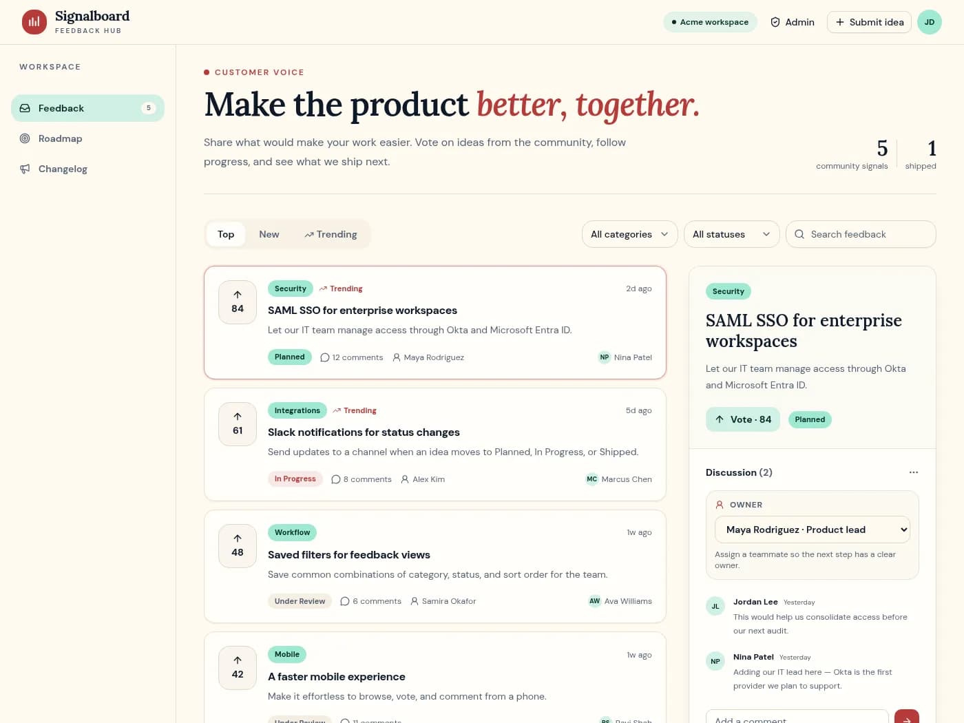 Signalboard Feedback Hub