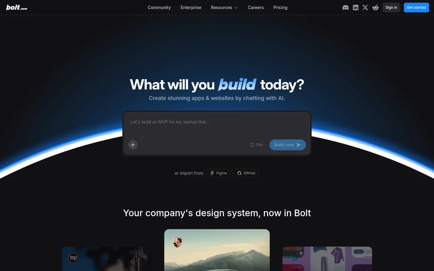 Bolt.new landing page — AI-powered app and website builder
