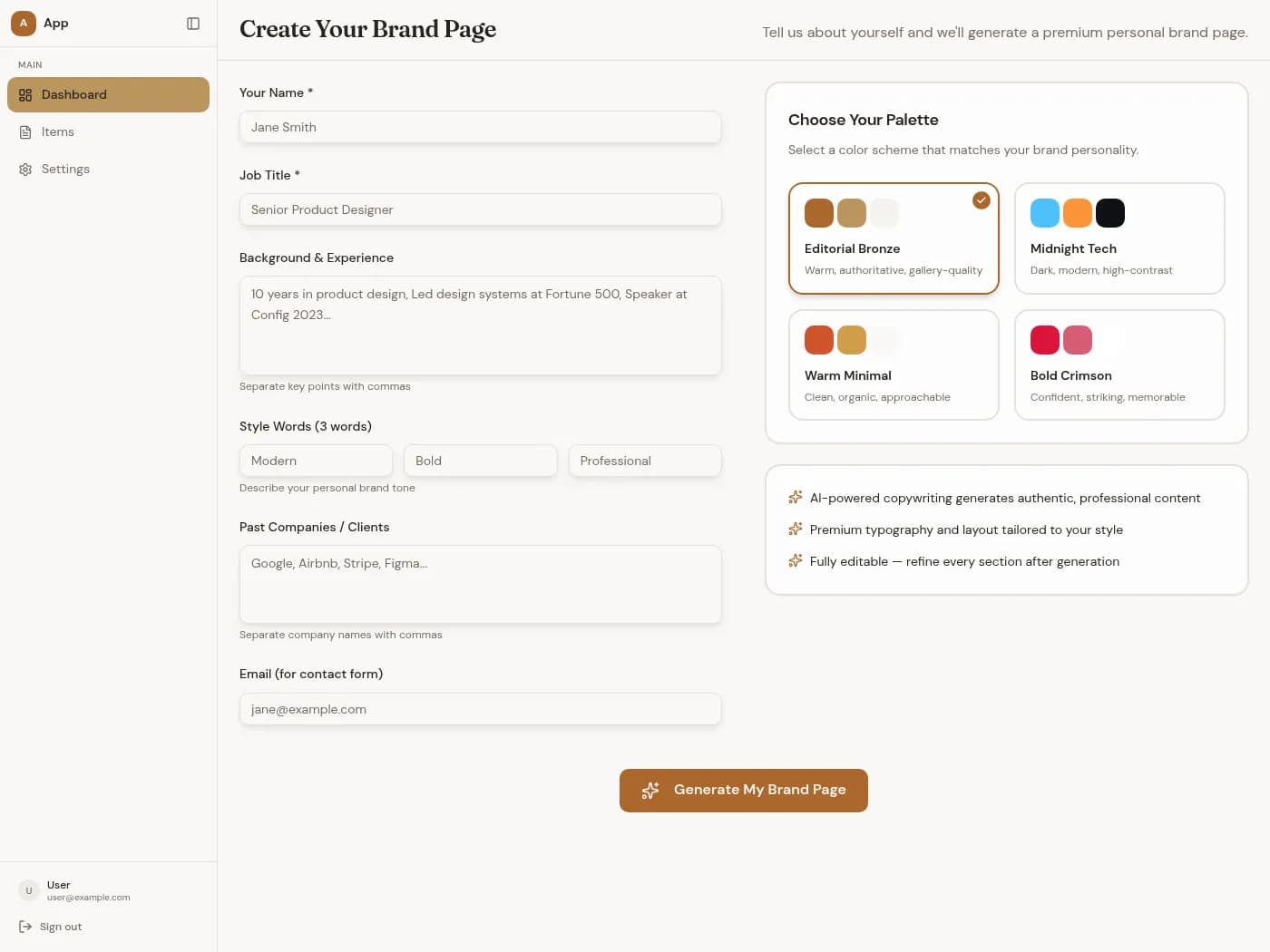 BrandPage AI Generator