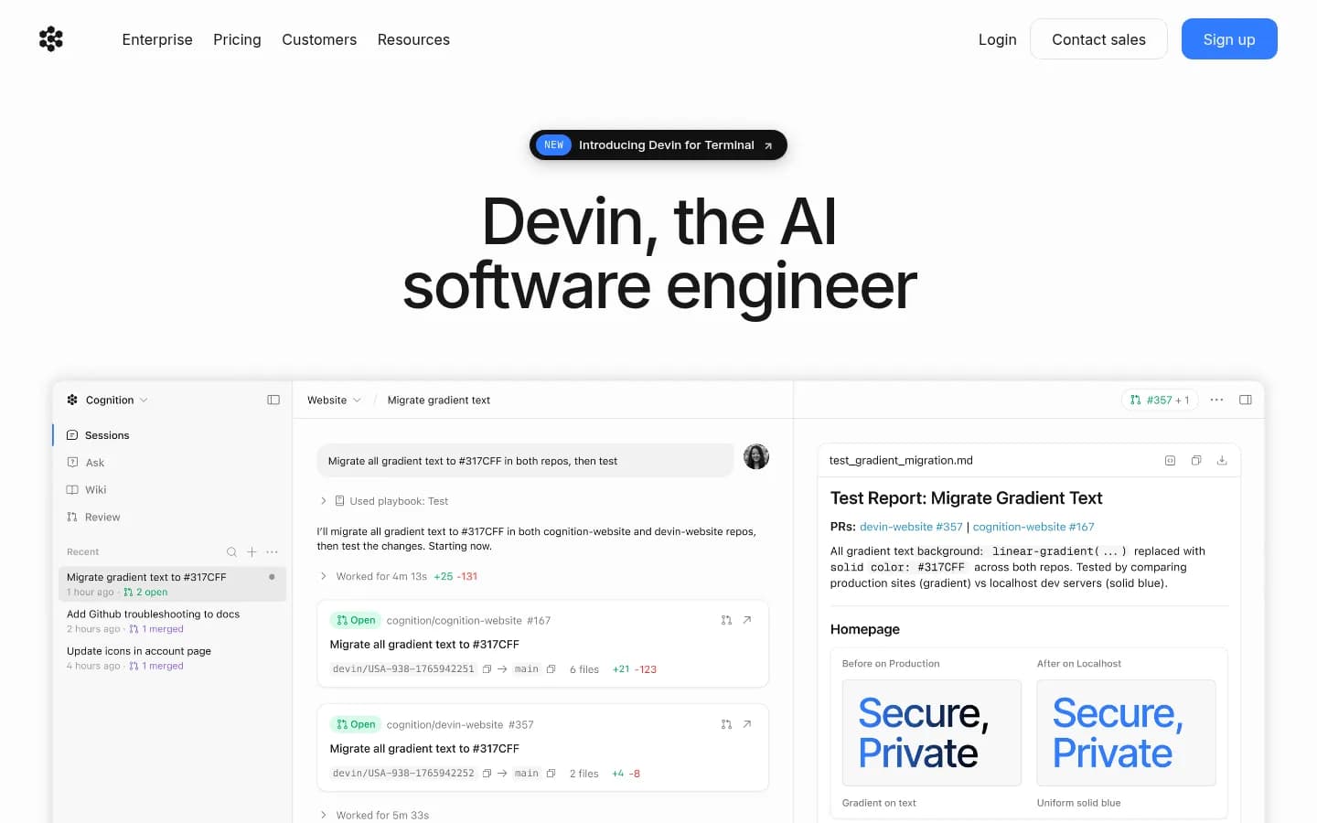 Devin landing page — fully autonomous AI software engineer