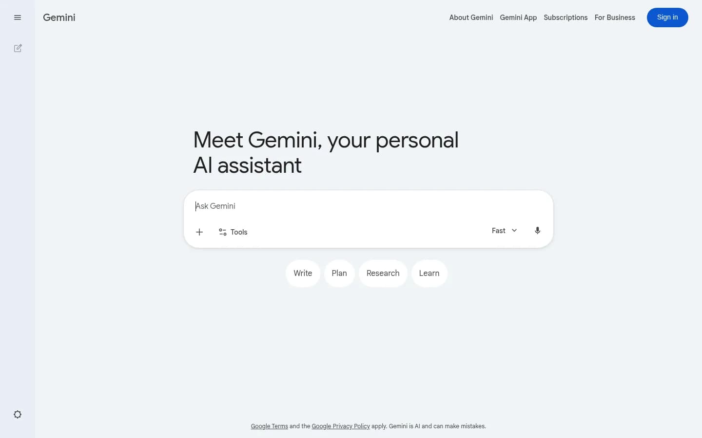 Gemini by Google homepage 2026