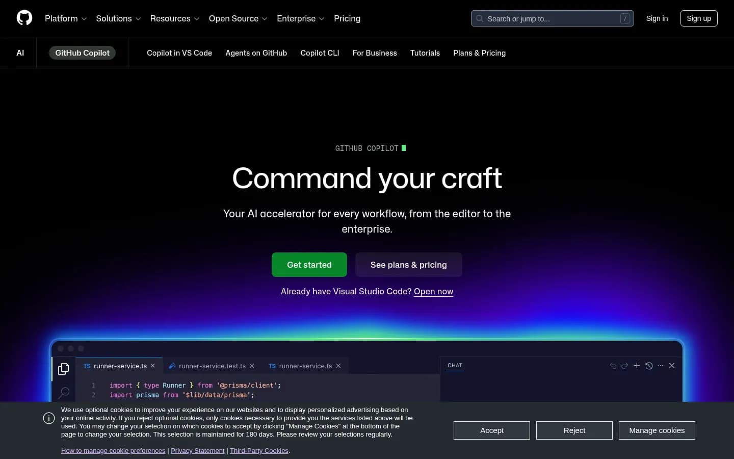 GitHub Copilot — AI pair programmer with inline autocomplete for VS Code and JetBrains