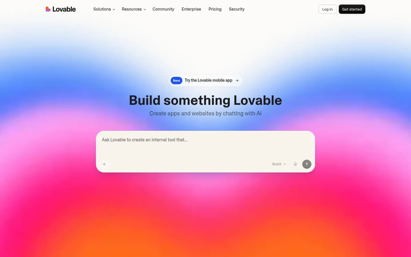 Lovable landing page — AI-powered frontend builder with drag-and-drop editing and React output