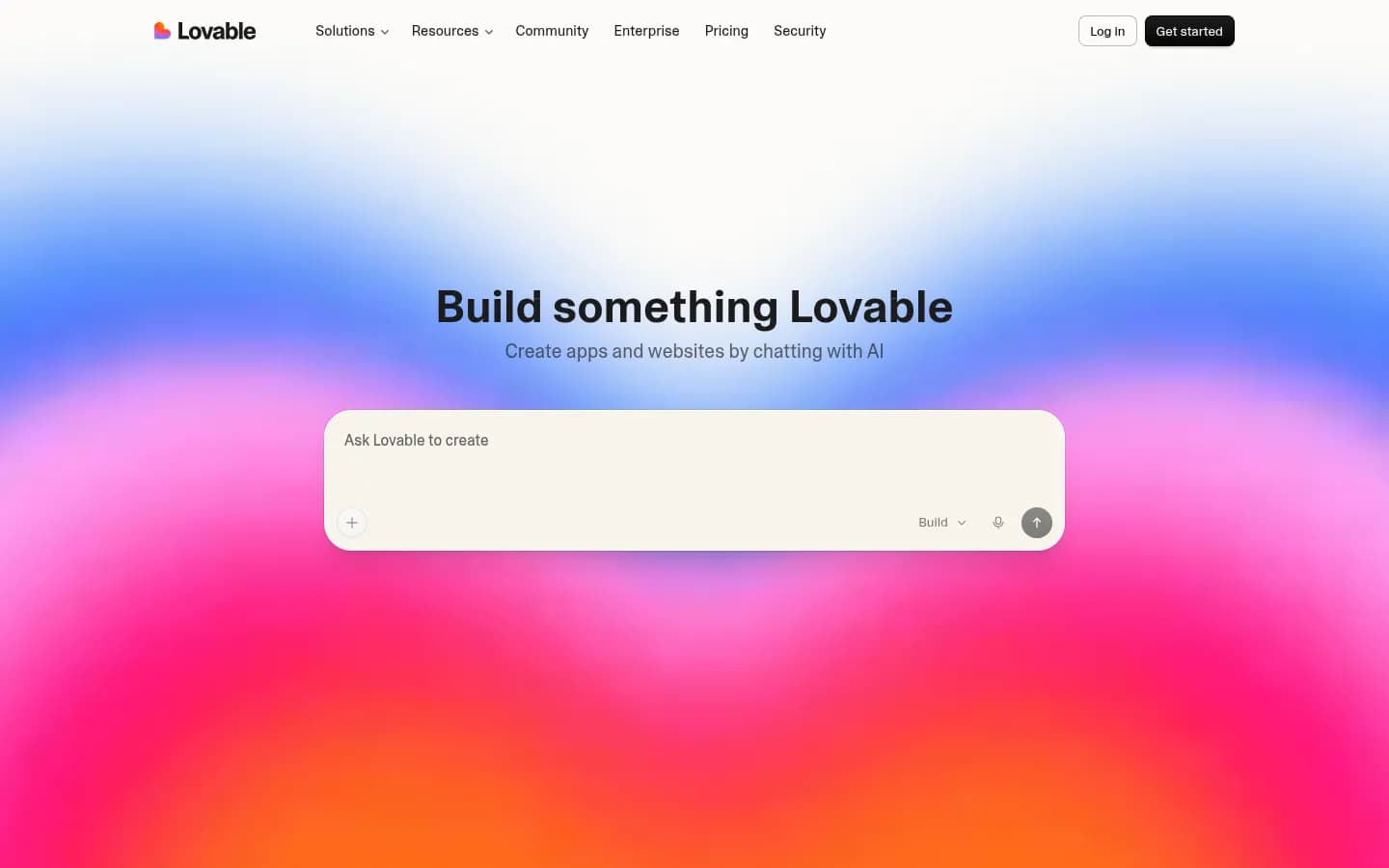 Lovable landing page — AI web app builder that generates frontend code from a text description