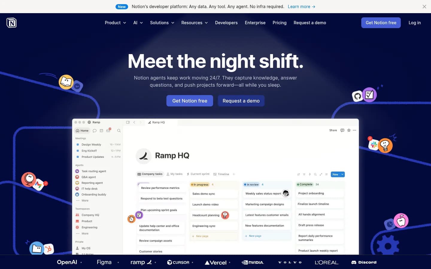 Notion landing page — connected workspace with AI writing and knowledge management built in