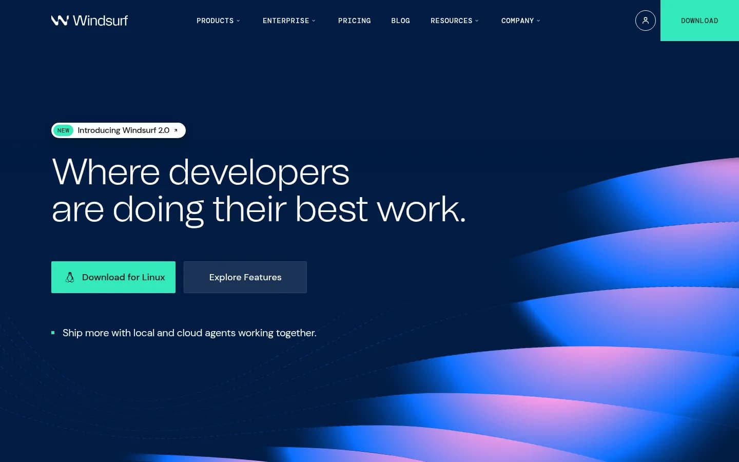 Windsurf AI code editor landing page — the IDE that flows through your codebase