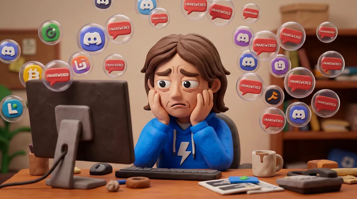 Discord community management without a bot — support tickets pile up and member questions go unanswered for hours