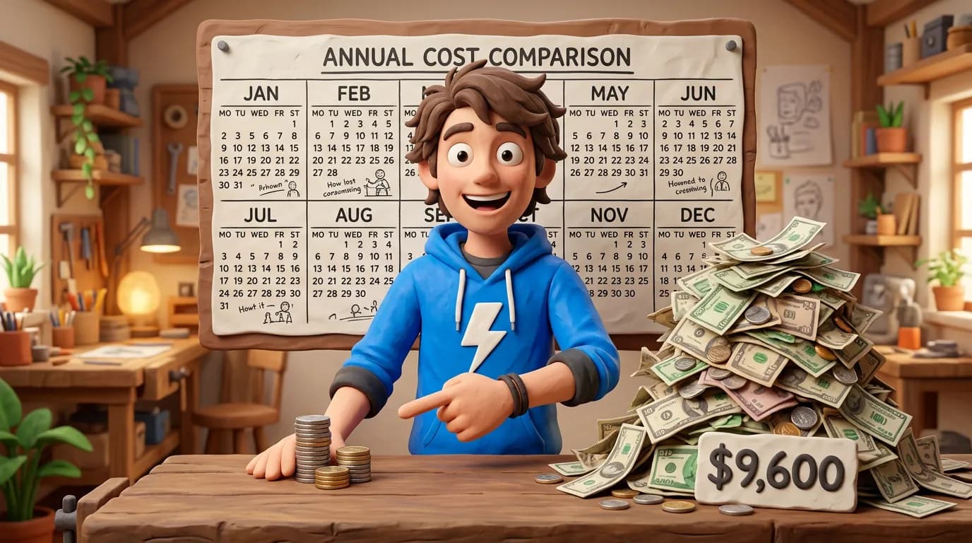 12-month cost comparison — OpenClaw on Blink Claw at $264/year vs a part-time VA at $9,600/year